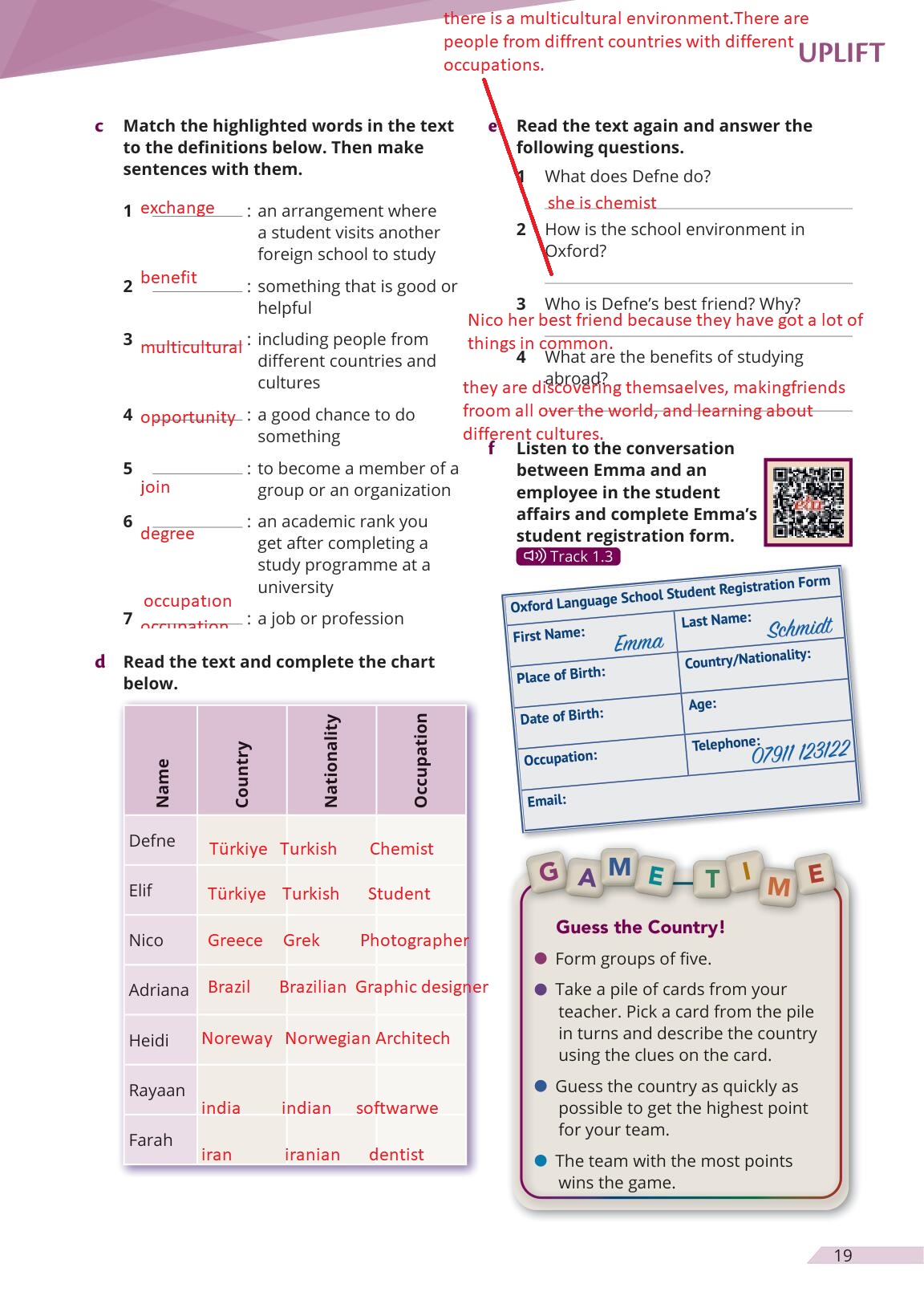 9. Sınıf İngilizce Uplift Ders Kitabı 1. Ünite Cevapları Meb Yayınları Sayfa 16 17 18 19 20 21 22 23