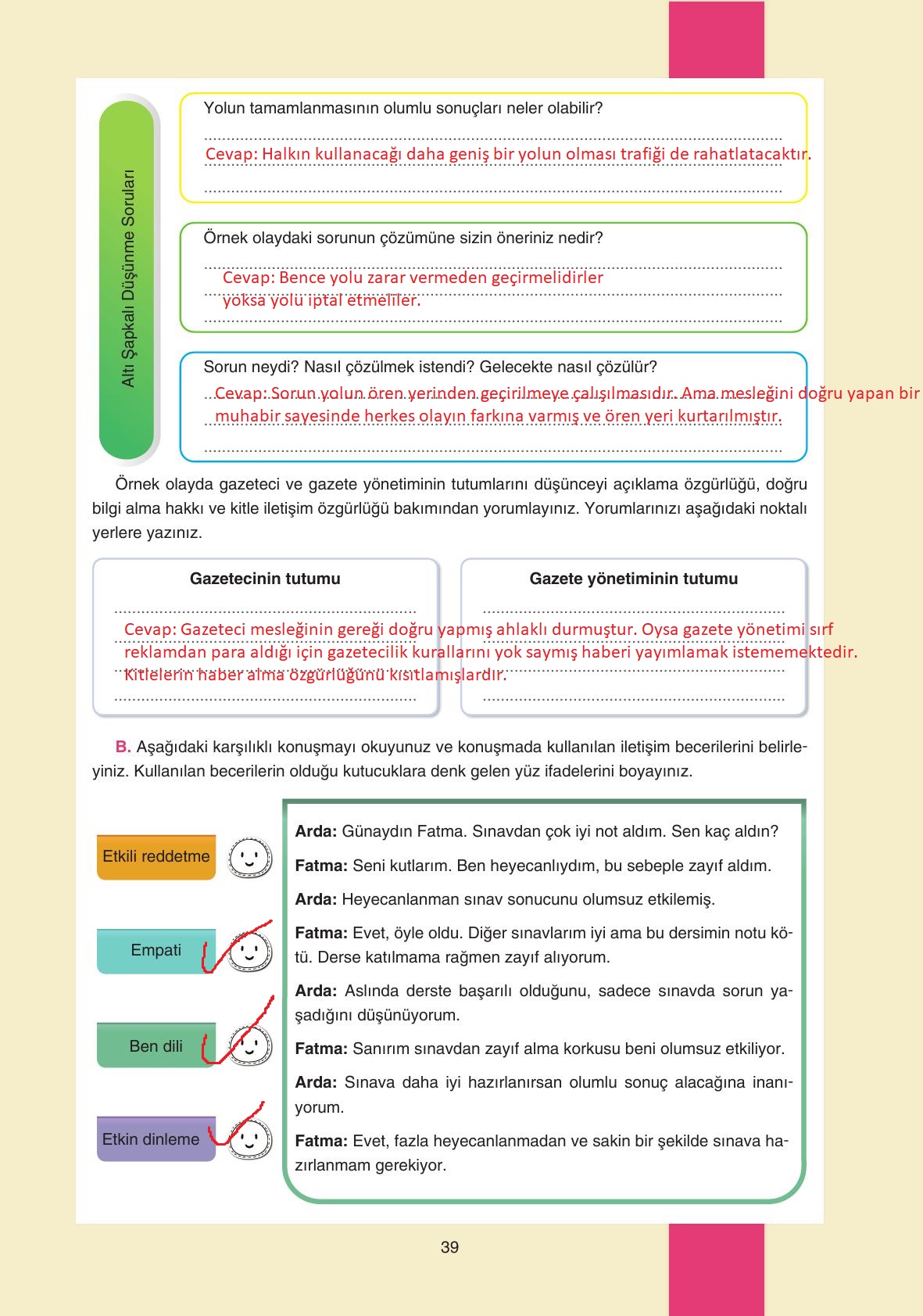 7. Sınıf Yıldırım Yayınları Sosyal Bilgiler Ders Kitabı Sayfa 39 Cevapları - ingilizceciyiz.com